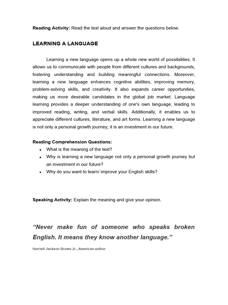 Reading-Activity | PDF | English Language | Fluency