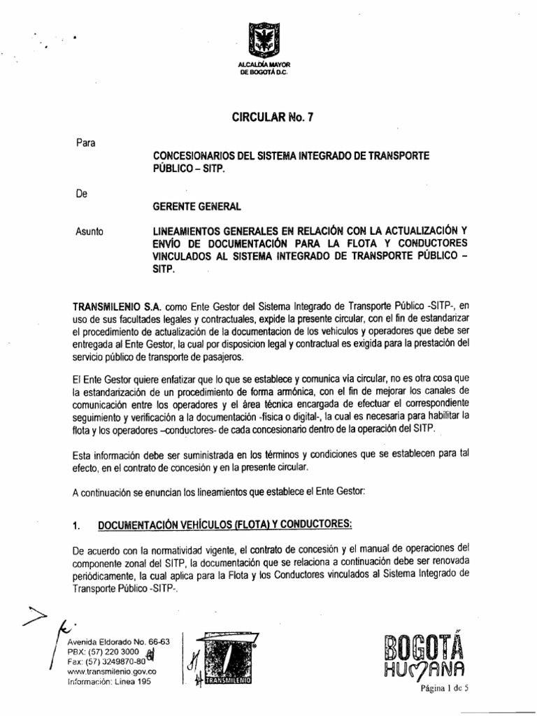 Circular 07 de 2014 - Lineamientos Generales en Relacion Con La Actualizacion y Envio de ...