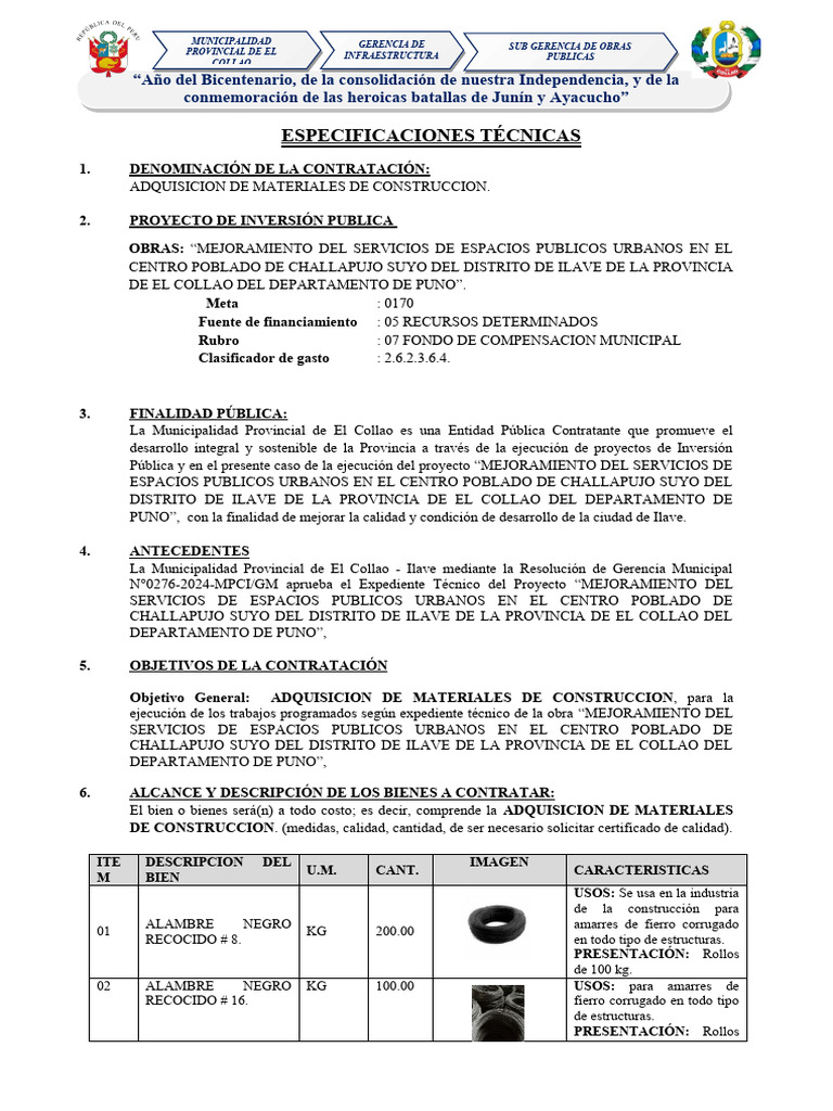 Especificaciones de Materiales de Construccion Ok | PDF | Materiales | Materiales de construcción