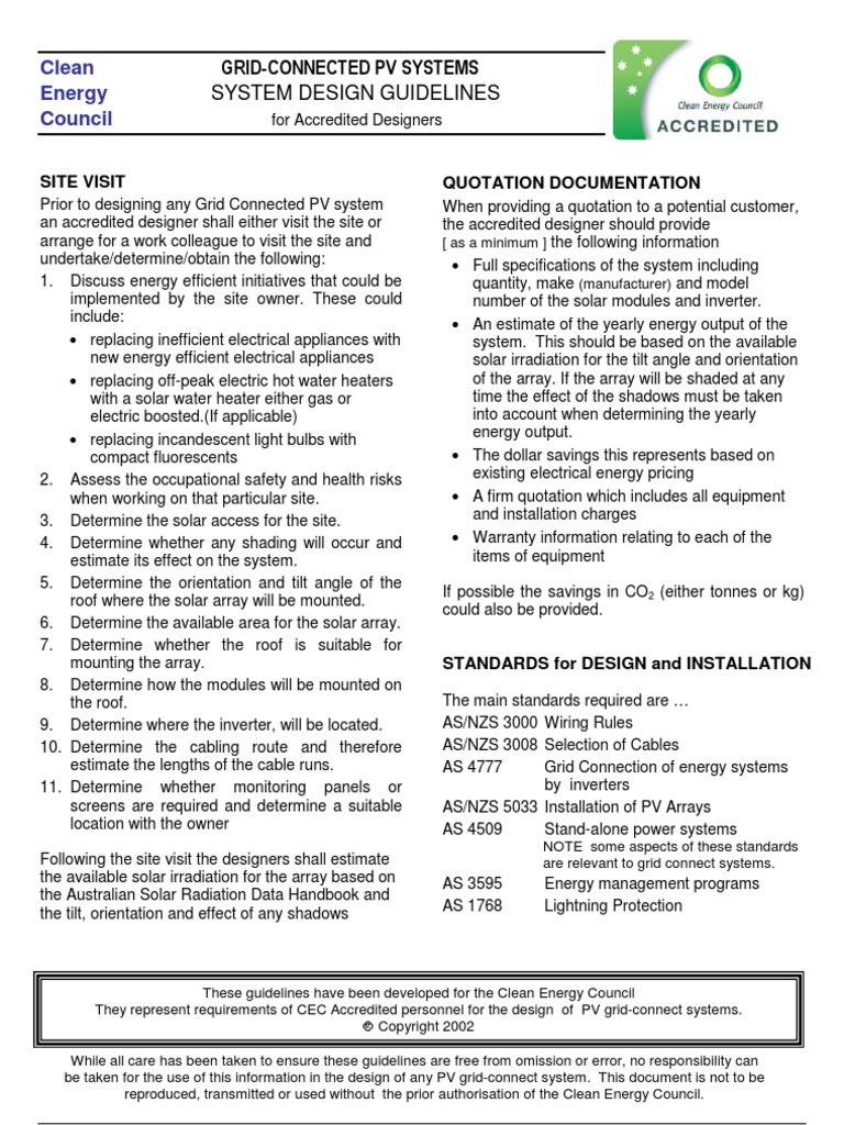Grid Connect Design Guidelines CEC | PDF | Photovoltaic System | Power ...
