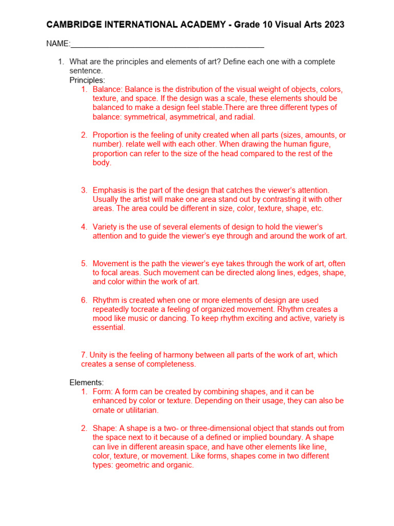 Grade 10 Visual Arts Exam 2023 | PDF | Drawing