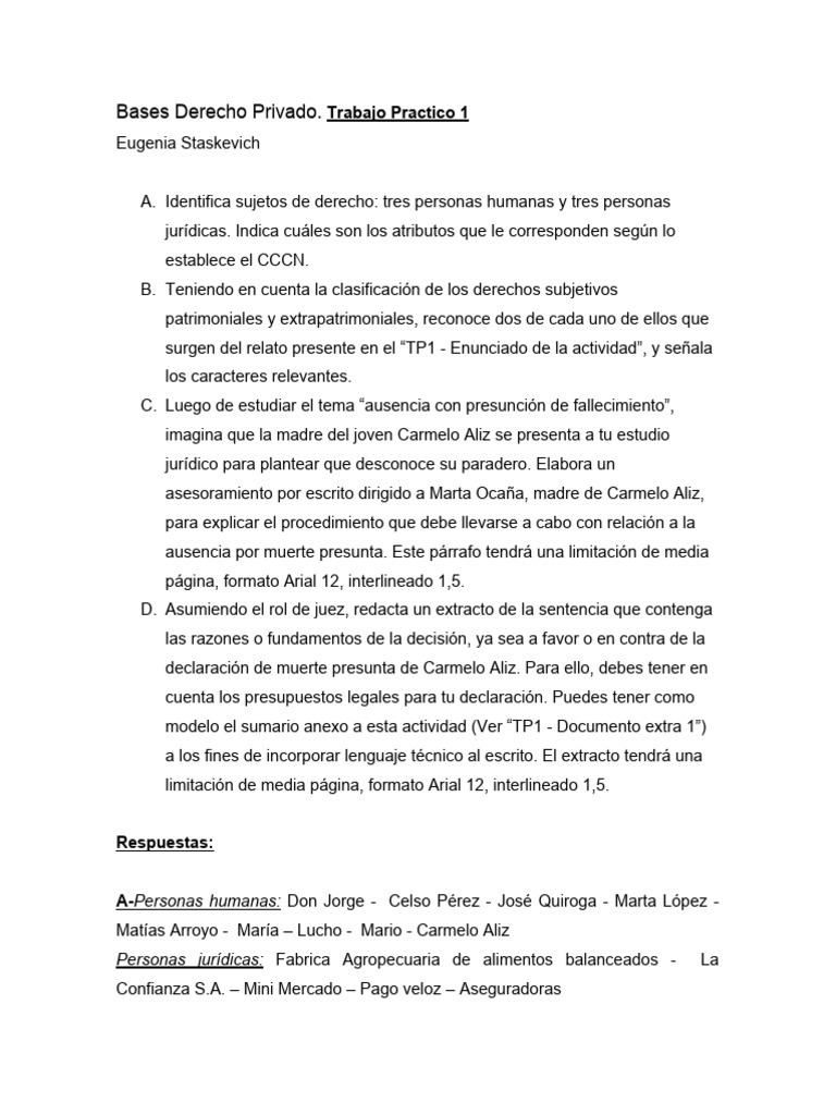 1er TP. Derecho Privado Entregado | PDF | Derecho