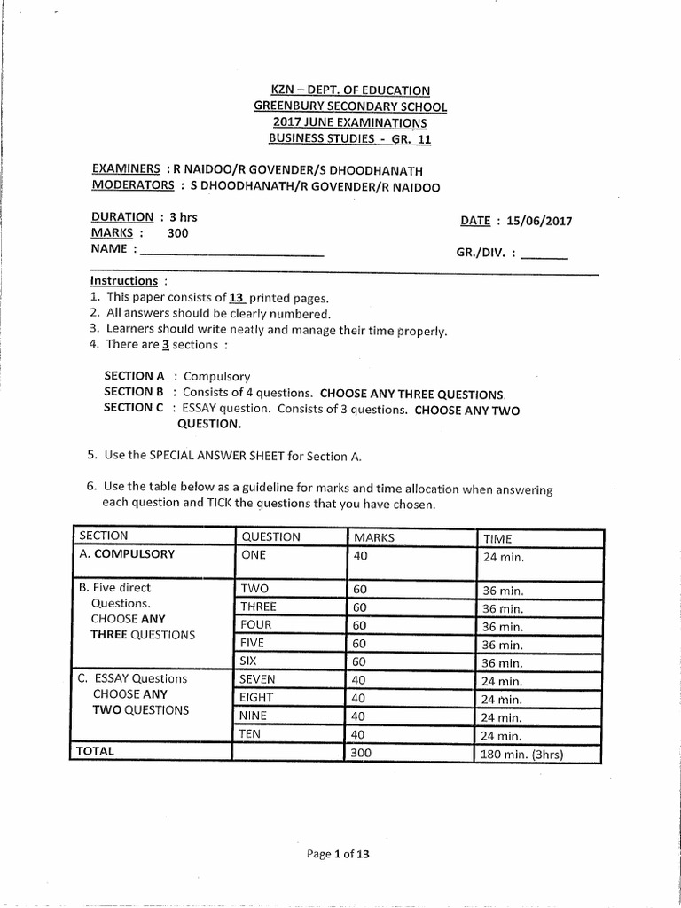 June Bus St. QP Memo | PDF