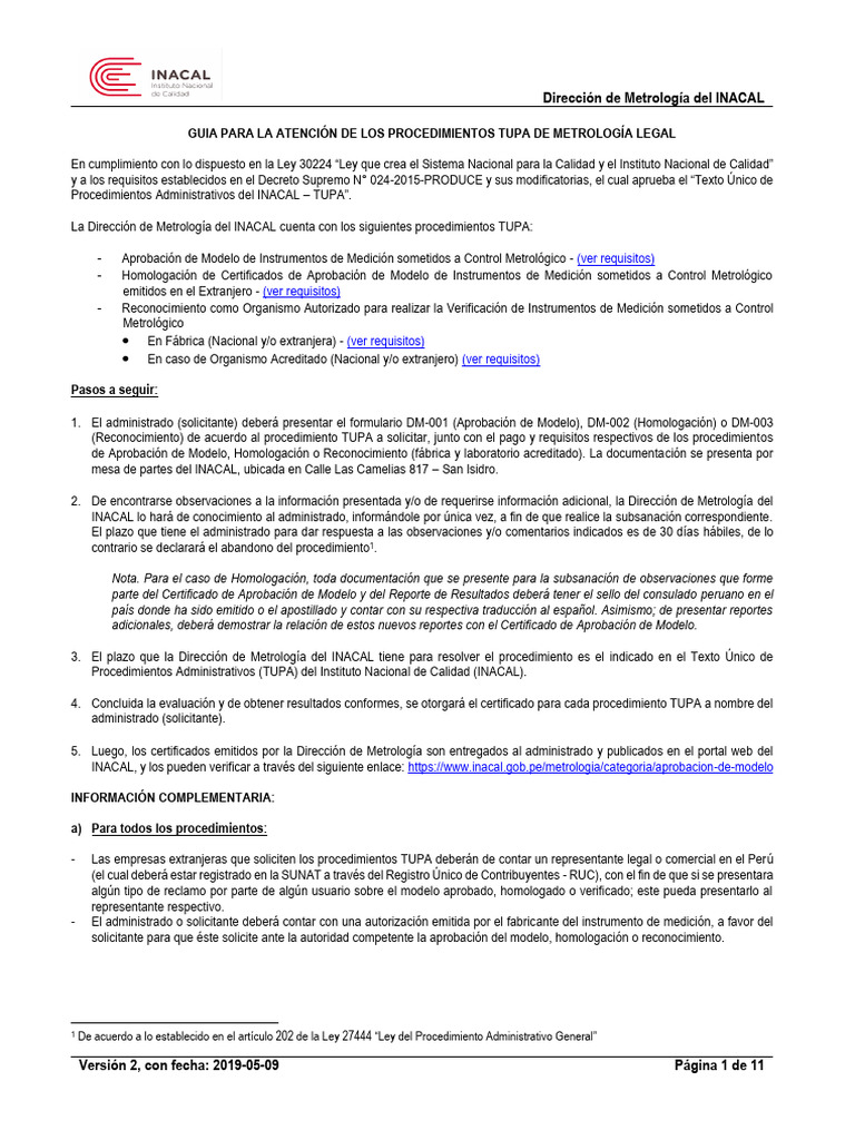 Guía TUPA de Metrología Legal | PDF | Metrología | Ingenieria Eléctrica