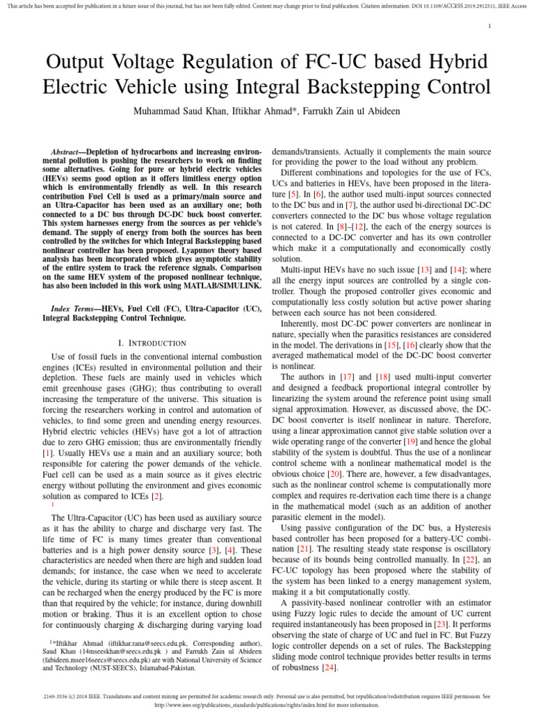 Output Voltage Regulation of FC-UC Based Hybrid El | PDF | Hybrid Vehicle | Control Theory