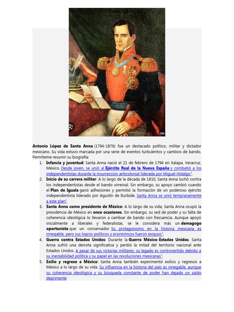 Biografía de Antonio López de Santa Anna | PDF | México | Gobierno