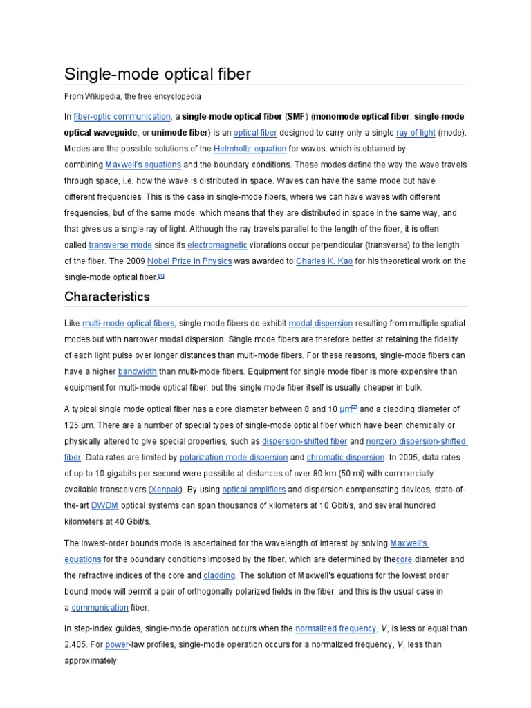 Single Mode OFC | PDF | Optical Fiber | Electromagnetic Radiation