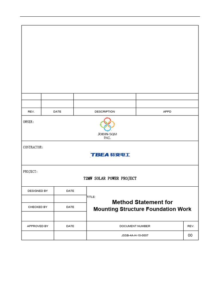 Method Statement For Mounting Structure Foundation Work1 | PDF | Concrete | Building Engineering