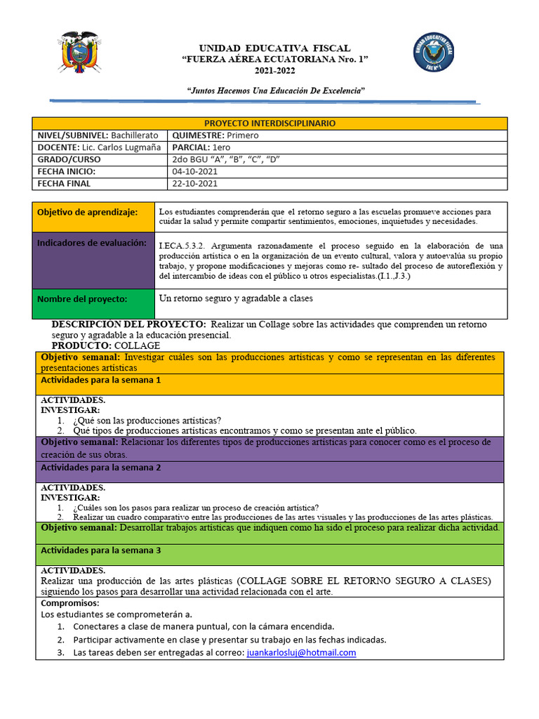 FICHA DE PROYECTO INTERDISCIPLINARIO ECA 2do BGU 1 | PDF | Cognición | Aprendizaje
