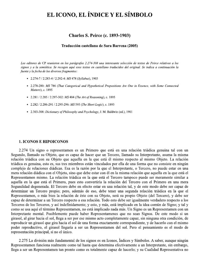 El Icono, El Índice y El Símbolo. Charles Pierce | PDF