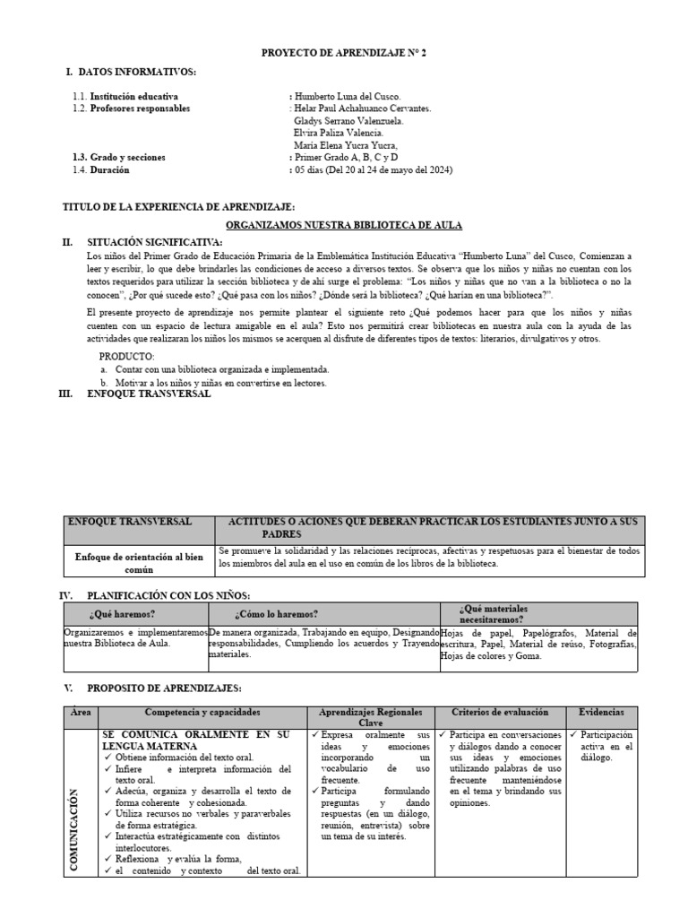 Proyecto 02 del 20 de mayo del 2024 | Descargar gratis PDF | Salón de clases | Comunicación