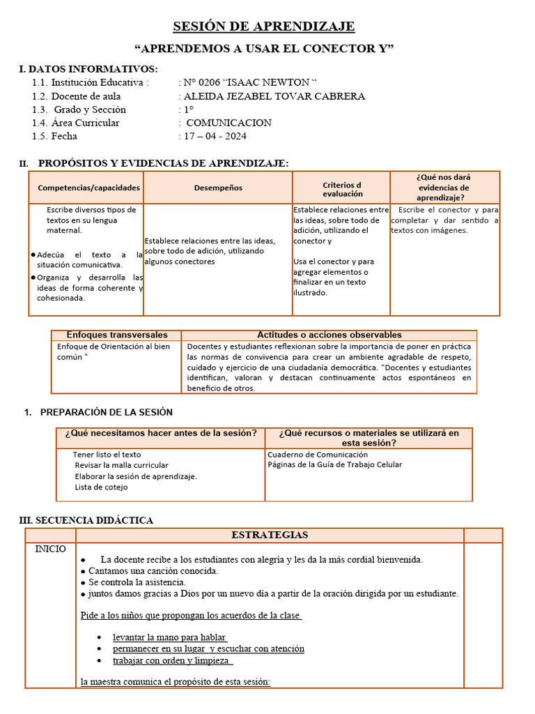 Uso del Conector "Y" en Primer Grado | PDF | Aprendizaje | Enseñando