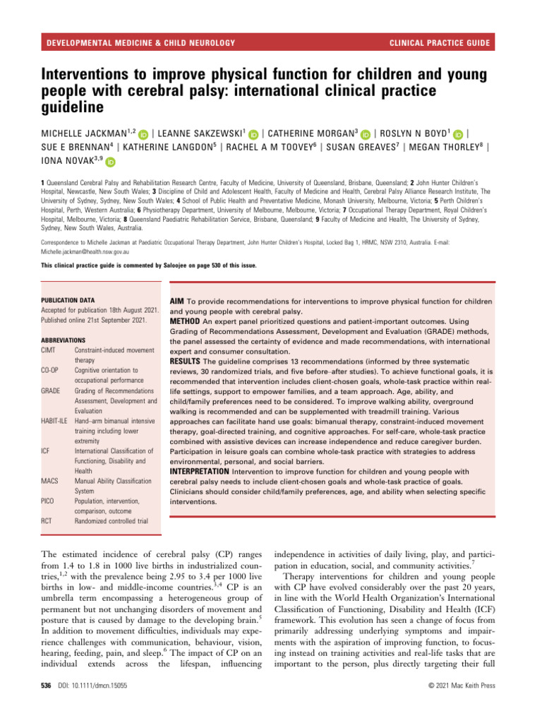 Develop Med Child Neuro - 2021 - Jackman - Interventions To Improve ...