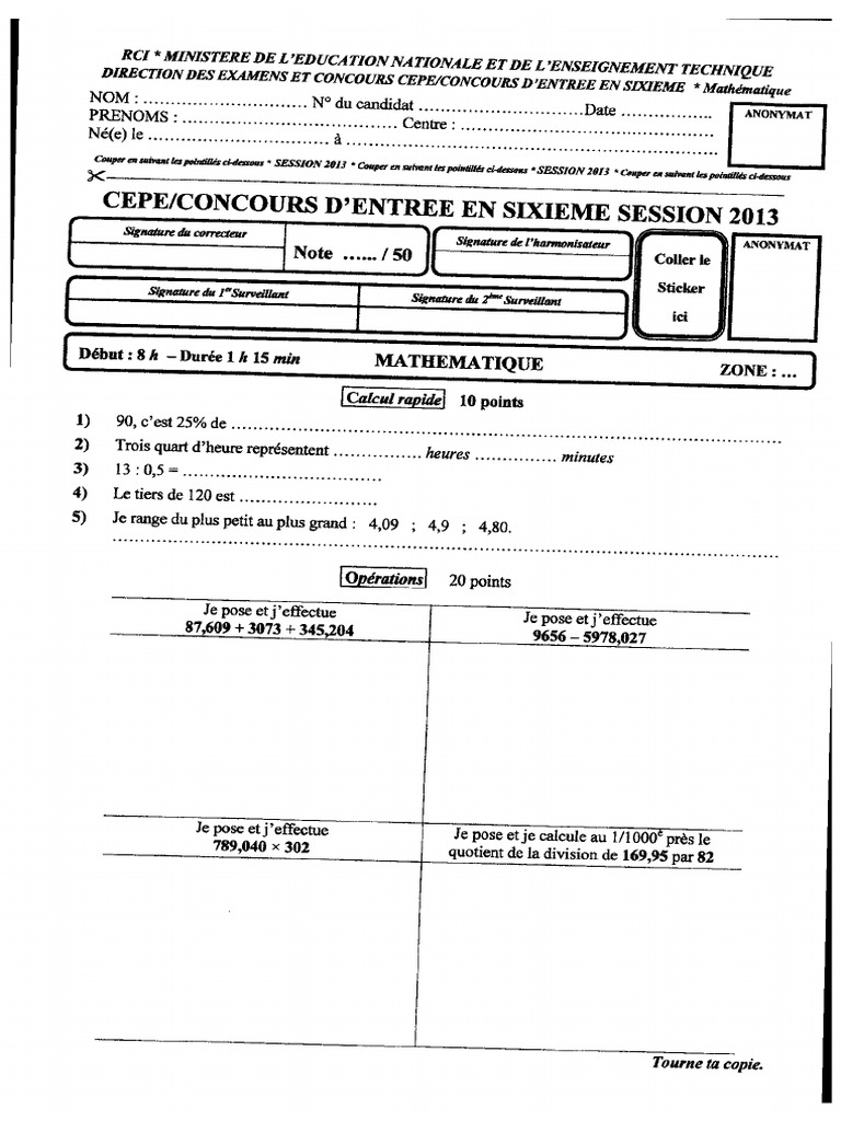 Cepe Zone3 Math 2013 | PDF