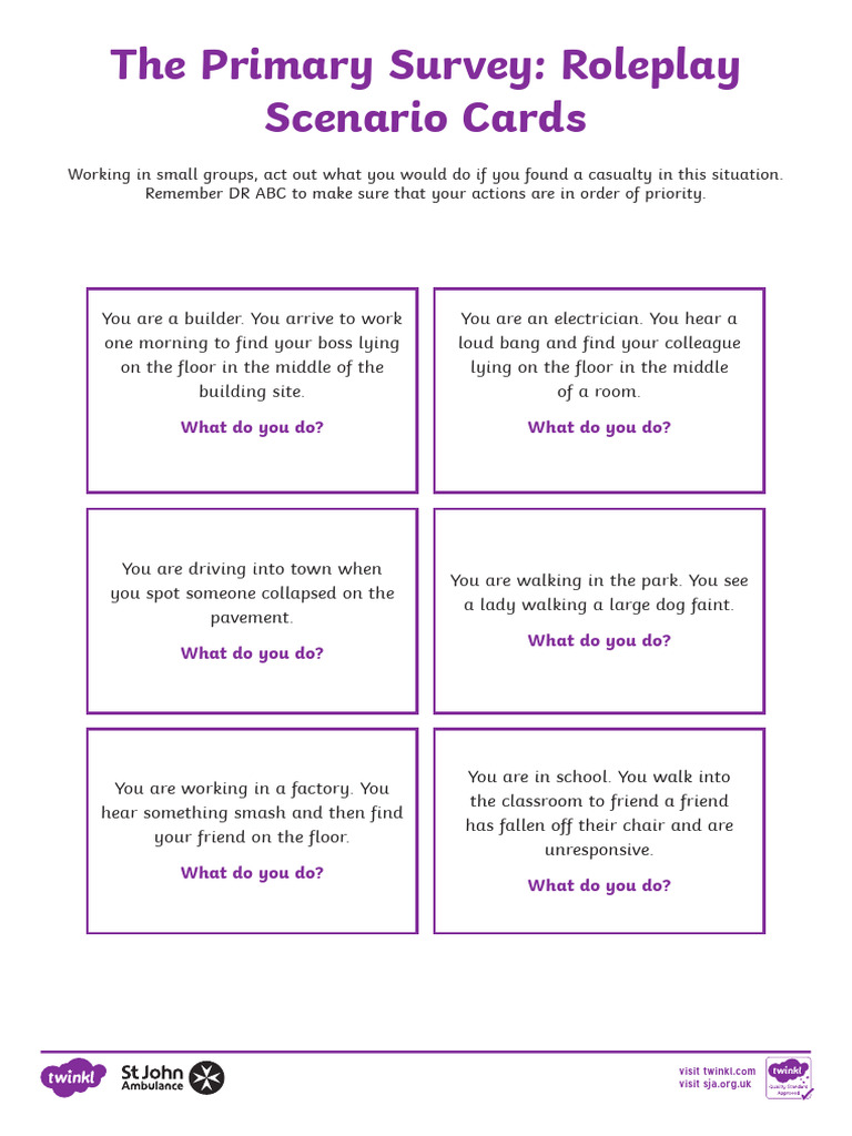 First Aid Roleplay Scenario Cards | PDF