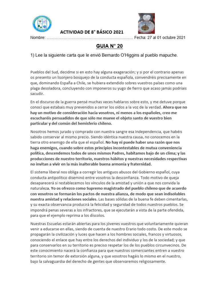 8°guia 20 Carta de Ohiggins | PDF | Chile