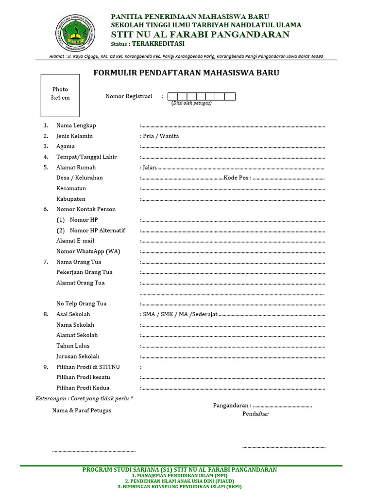 Formulir Pendaftaran Mahasiswa Baru 2024 | PDF
