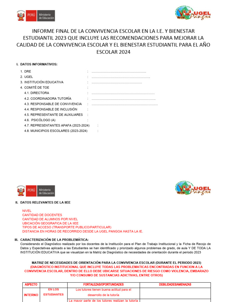 Anexo04 INFORME FINAL DE CONVIVENCIA ESCOLAR | Descargar gratis PDF | La violencia contra las ...