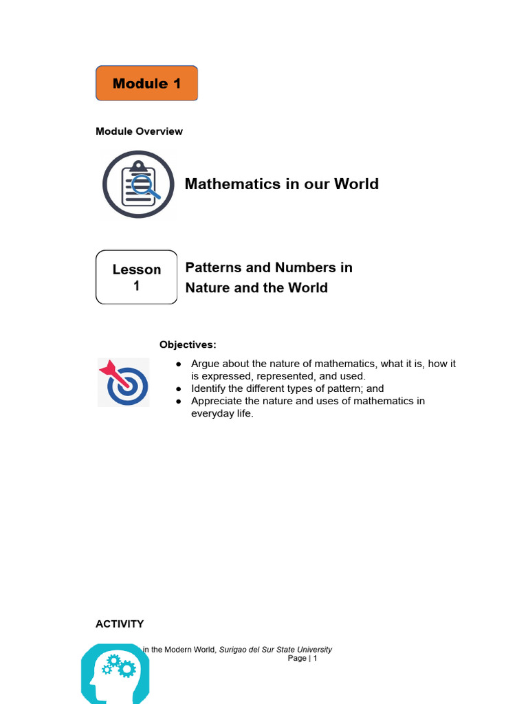 Patterns in Mathematics Lesson 1 | PDF