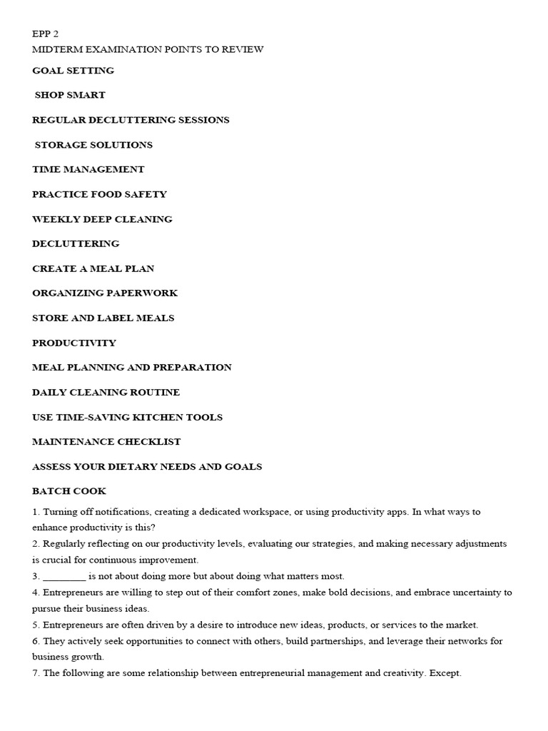 Epp2 Midterm Points To Review | PDF | Entrepreneurship | Creativity