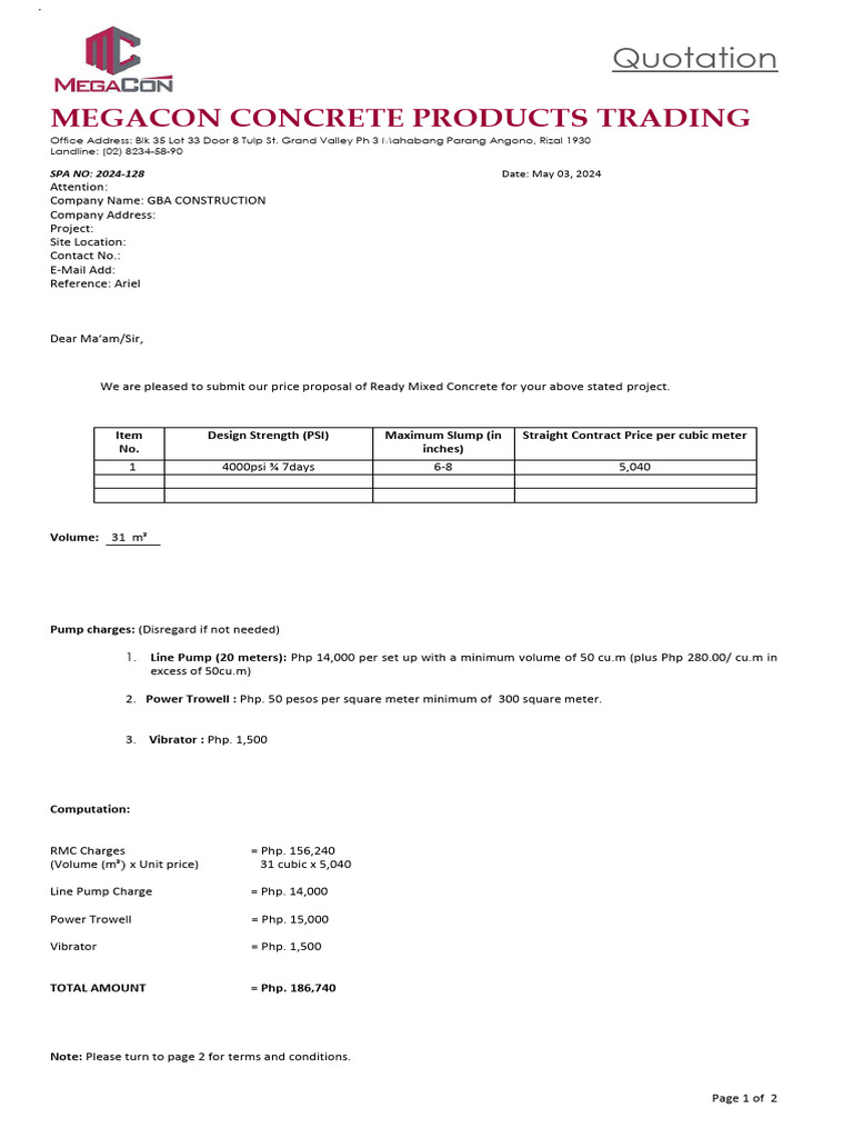 128 GBA Construction-Ariel - 1 | PDF | Concrete | Procurement