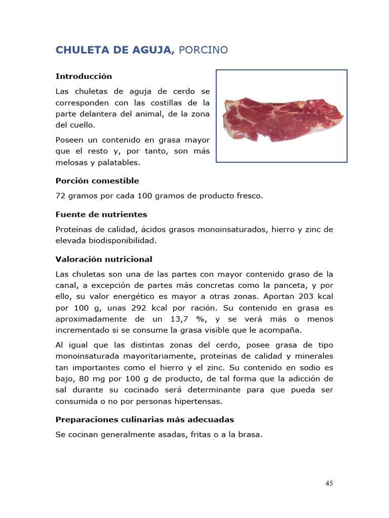 Cerdo Chuleta Aguja | PDF | gordo | Caloría
