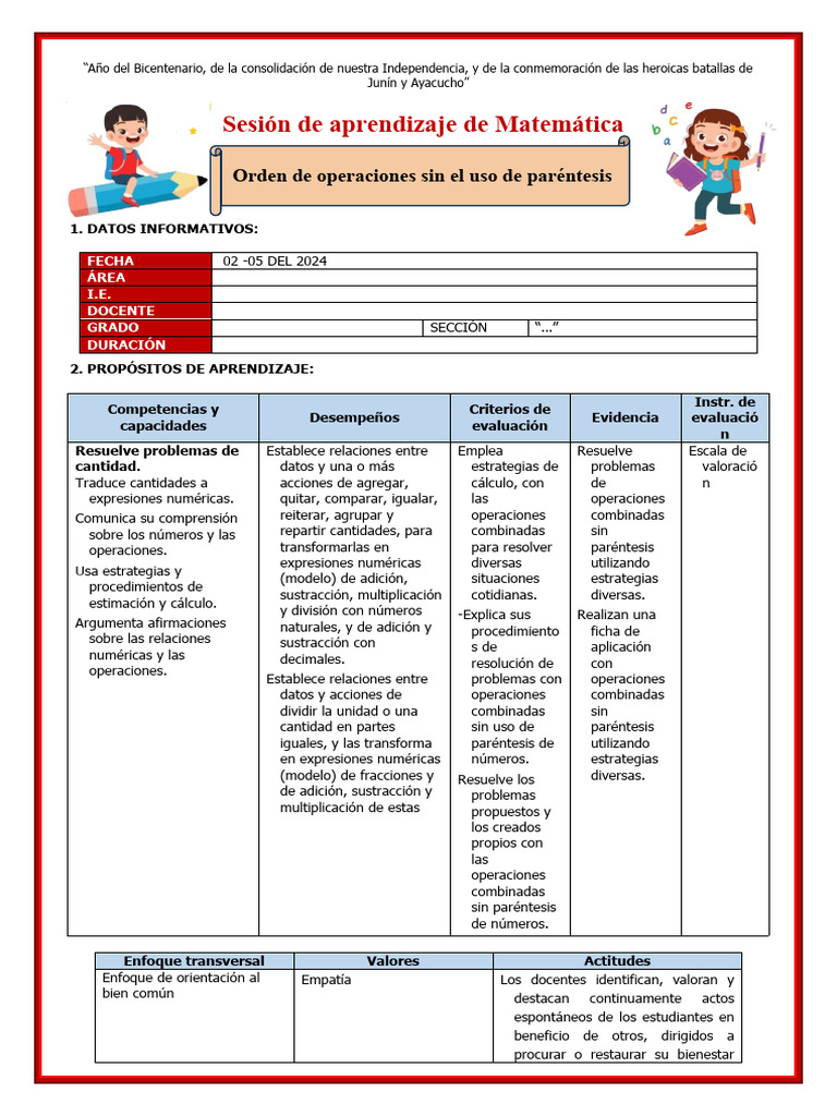 5° Sesión de Aprendizaje - Matematica | PDF | Aprendizaje | Sustracción