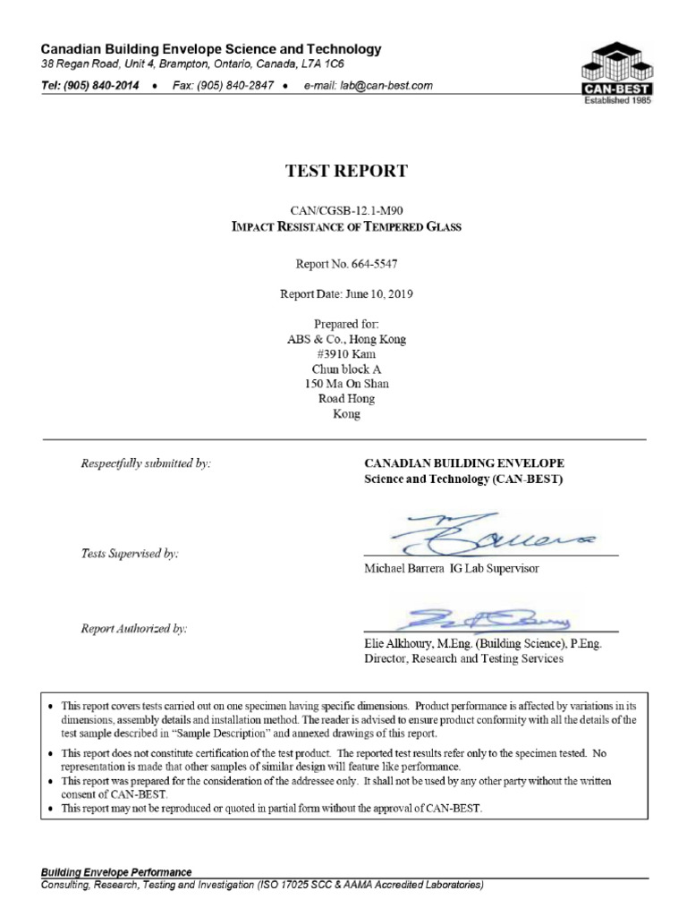 Abs Co Tempered Test Report | PDF