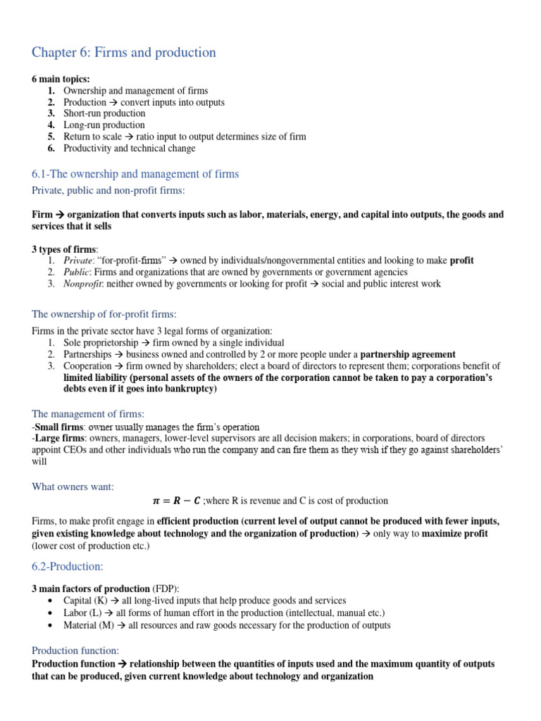 Chapter 6-Firms and Production | PDF | Production Function | Business ...