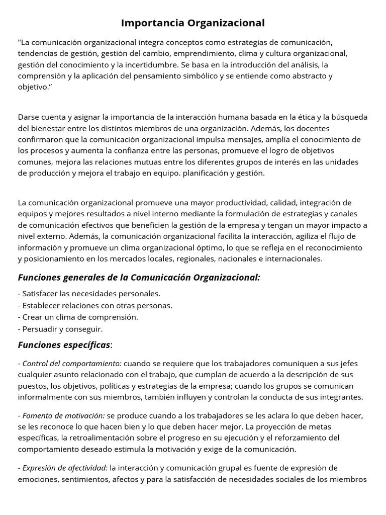 Importancia Organizacional Brisa Sánchez | PDF | Comunicación | Motivación
