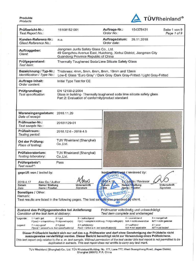 Test Report-EN12150-Thermally Toughened Safety Glass FINAL | PDF