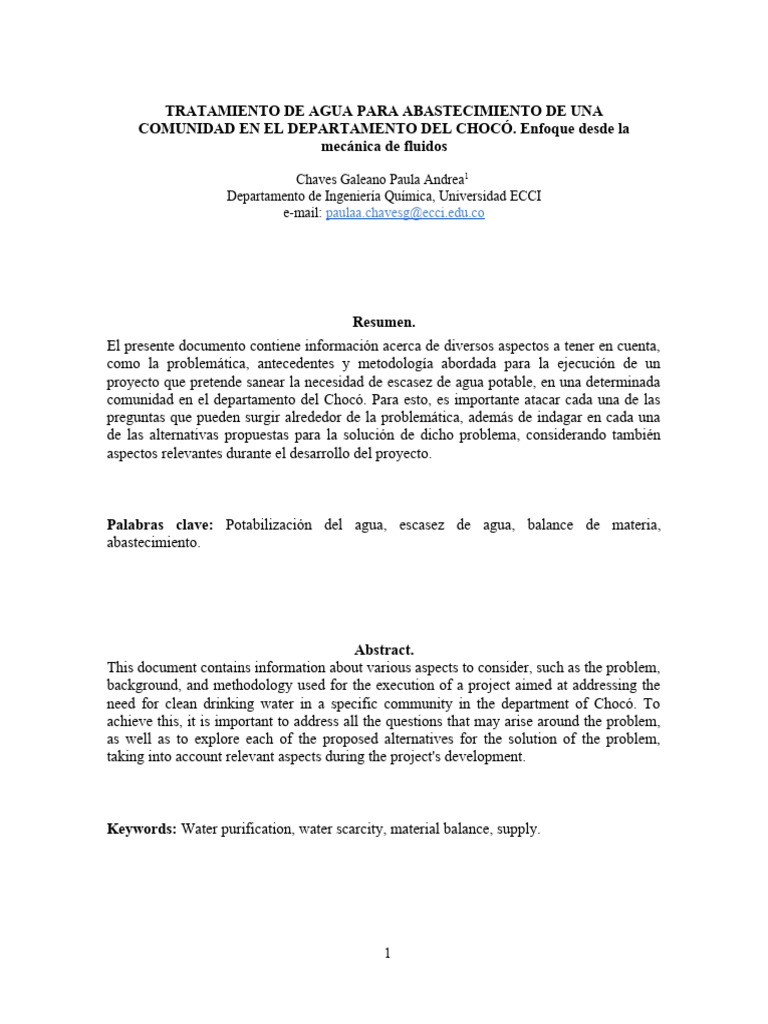 Artículo Proyecto Corte 2 Mecánica de Fluidos Entrega Prefinal Paula Chaves | PDF | Agua | Agua ...