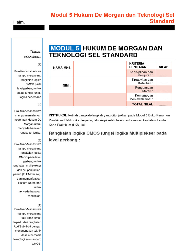 LKM 5 Hukum de Morgan Dan Teknologi Sel Standard (Nama Lengkap Mahasiswa) | PDF