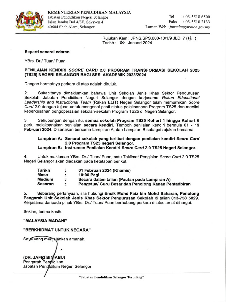 Penilaian Kendiri Score Card 2.0 Program Transformasi Sekolah 2025 ...