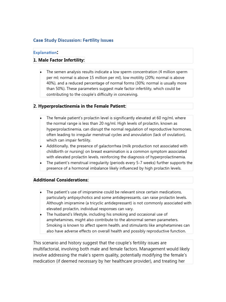 Fertility Case Study Discussion | PDF | Luteinizing Hormone | Menstrual Cycle