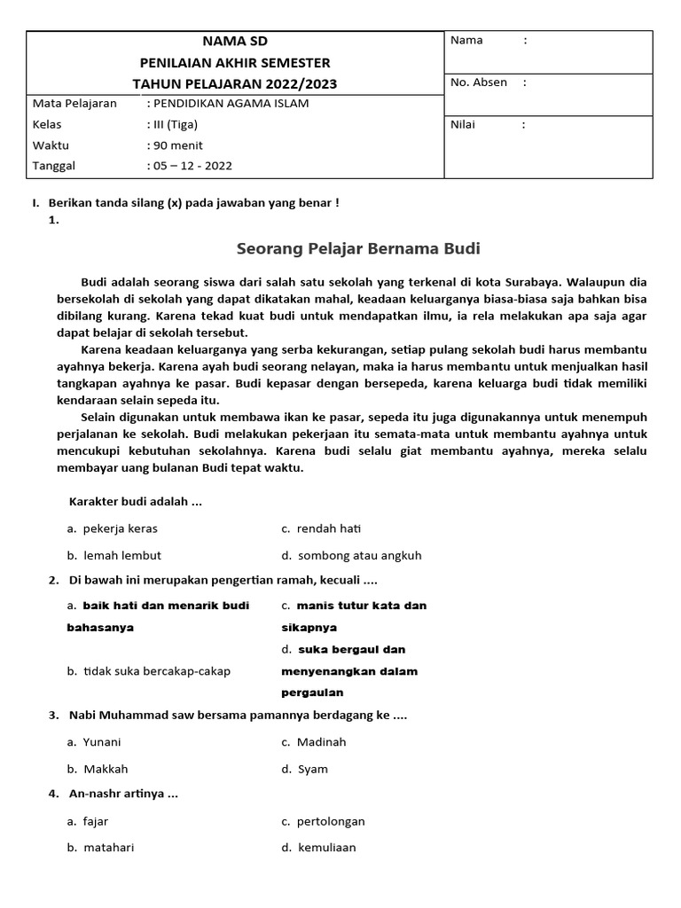 Pas Pai Kelas 3a | PDF