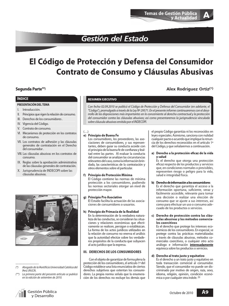 El Código de Protección y Defensa Del Consumidor Contrato de Consumo y Cláusulas Abusivas | PDF ...