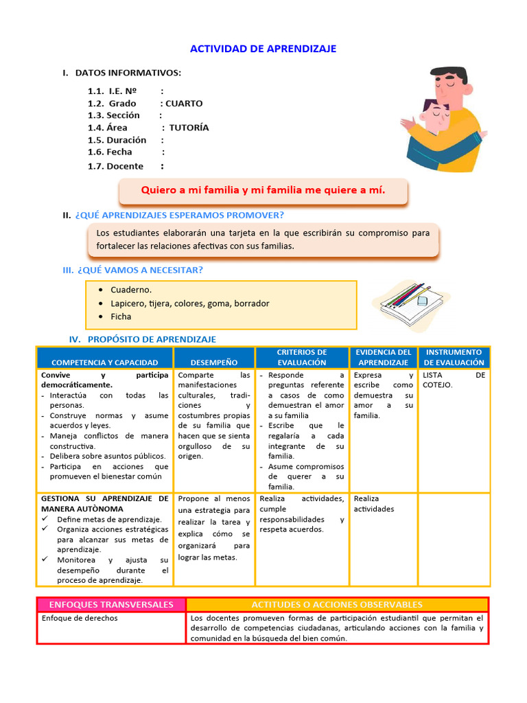 D1 A3 SESION TUT. Quiero a mi familia y mi familia me quiere a mí ...