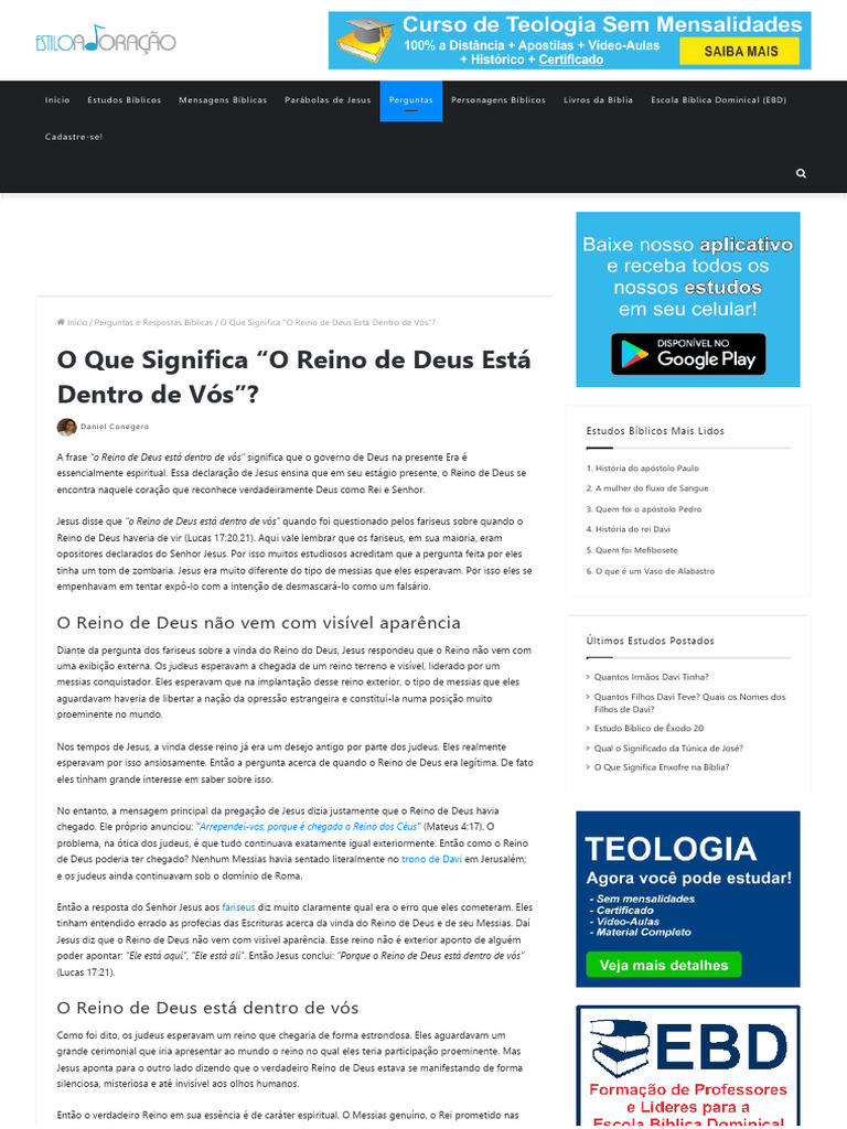O Que Significa - o Reino de Deus Está Dentro de Vós | PDF | O Reino de Deus | Jesus