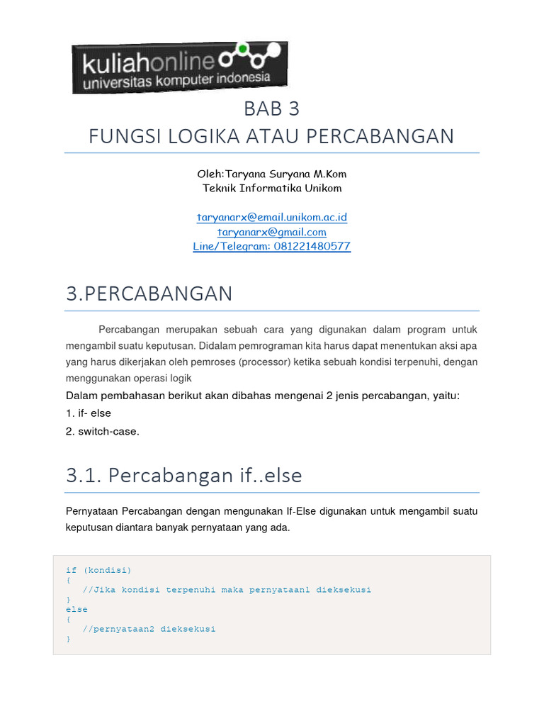 Fungsi Logika Percabangan dalam JavaScript | PDF