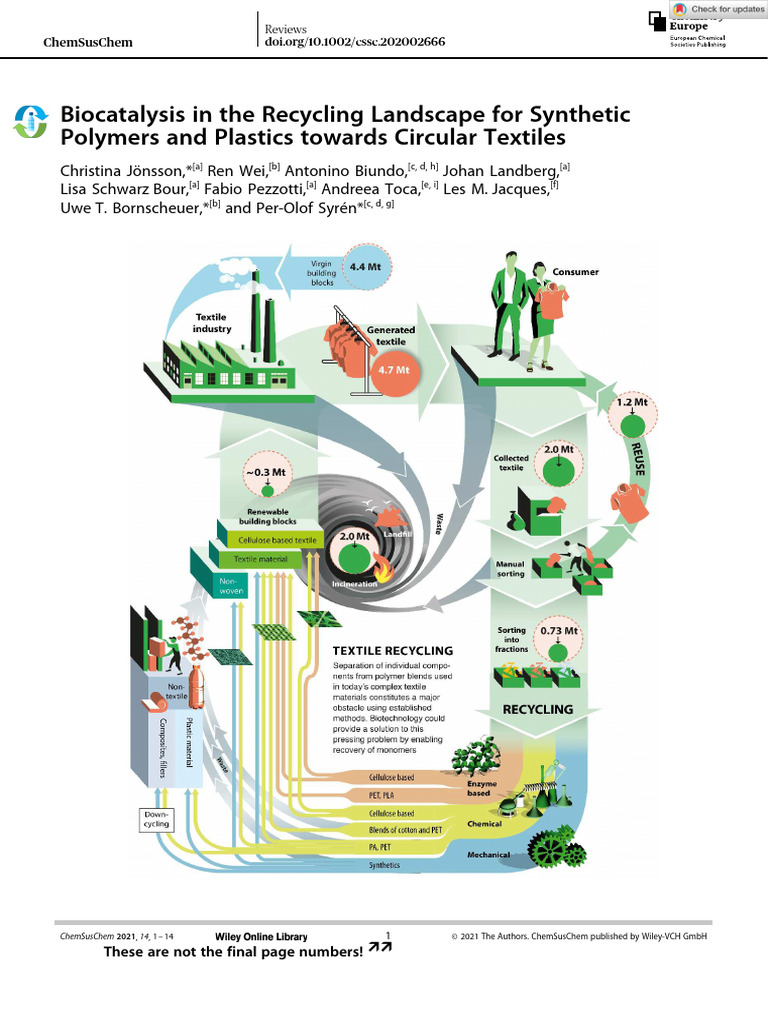 Biocatalysis in The Recycling Landscape For Synthetic Polymers and Plastics Towards Circular ...