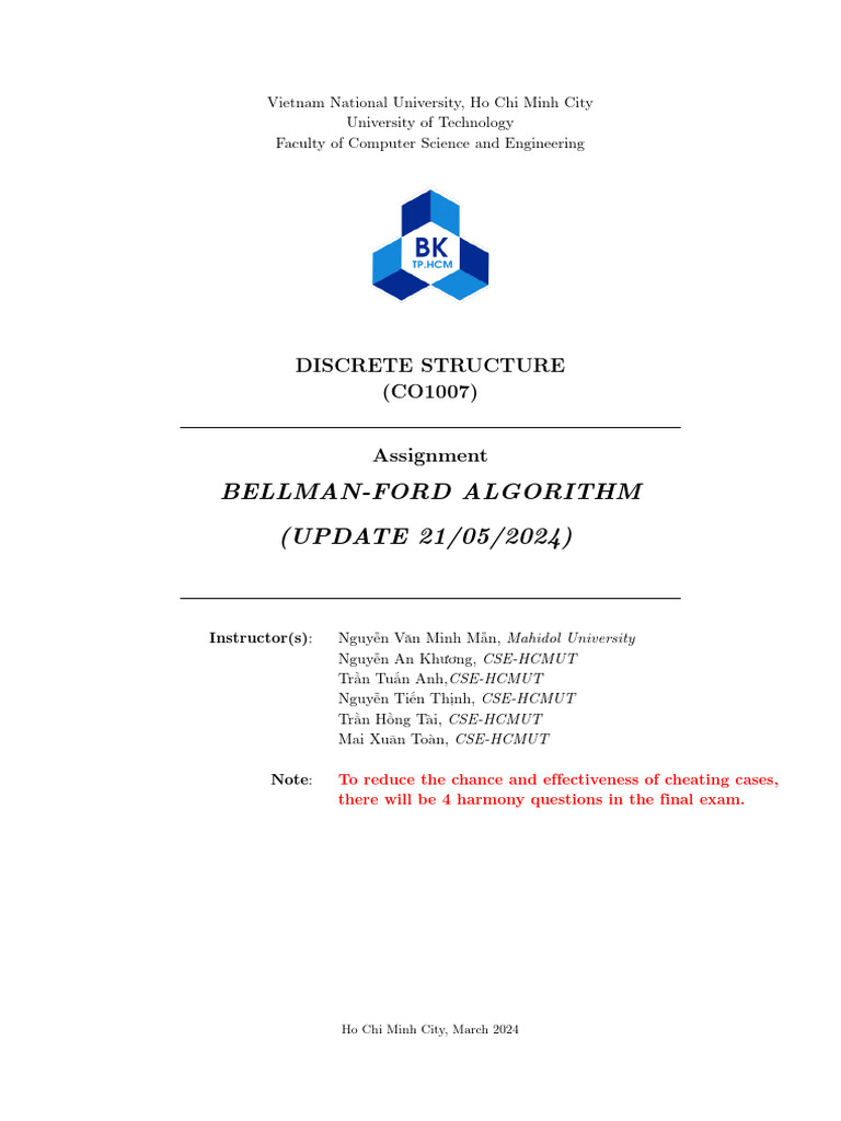 Bellman-Ford Algorithm Assignment CO1007 | PDF | Vertex (Graph Theory ...