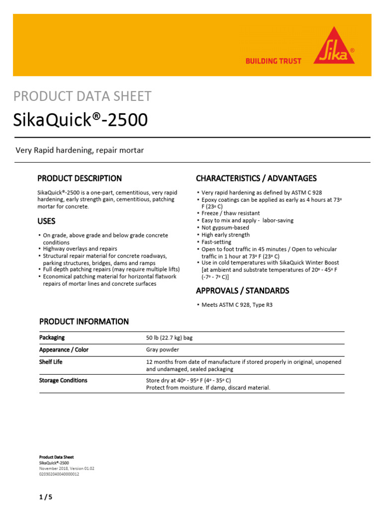sikaquick_-2500 | PDF | Concrete | Pascal (Unit)