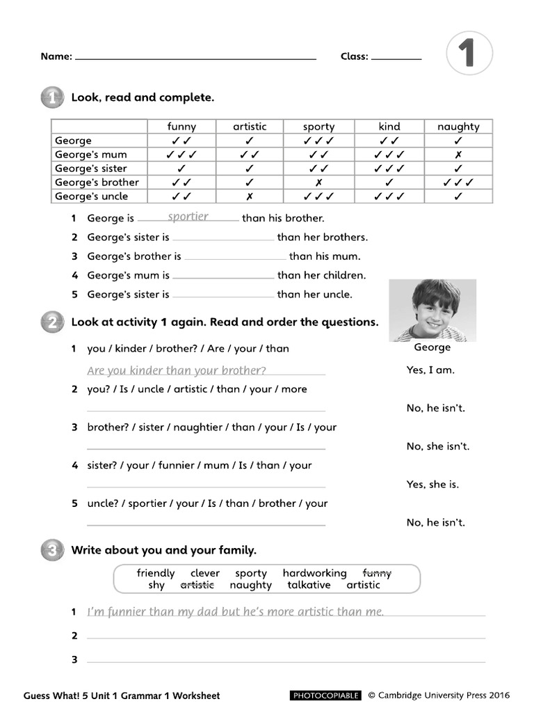 Guess What_5_BE_Unit 1_Grammar_Worksheet | PDF