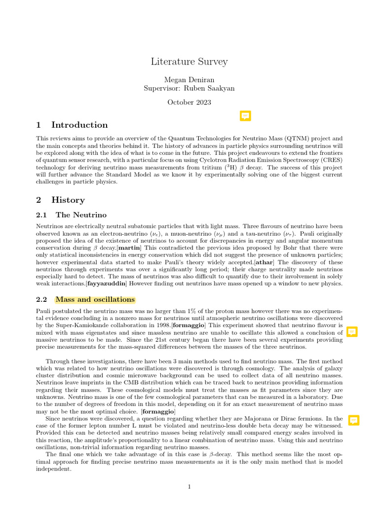 RS Notes Literature Review Template | PDF | Neutrino | Electron