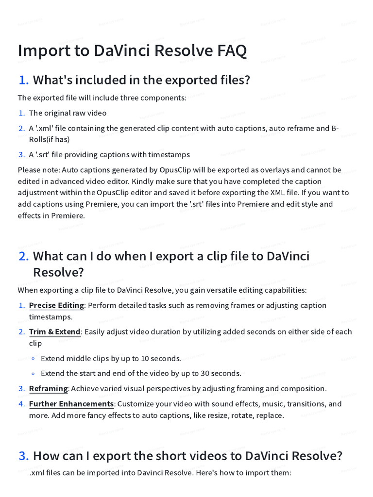 Import To DaVinci Resolve FAQ | PDF | Editing | Software