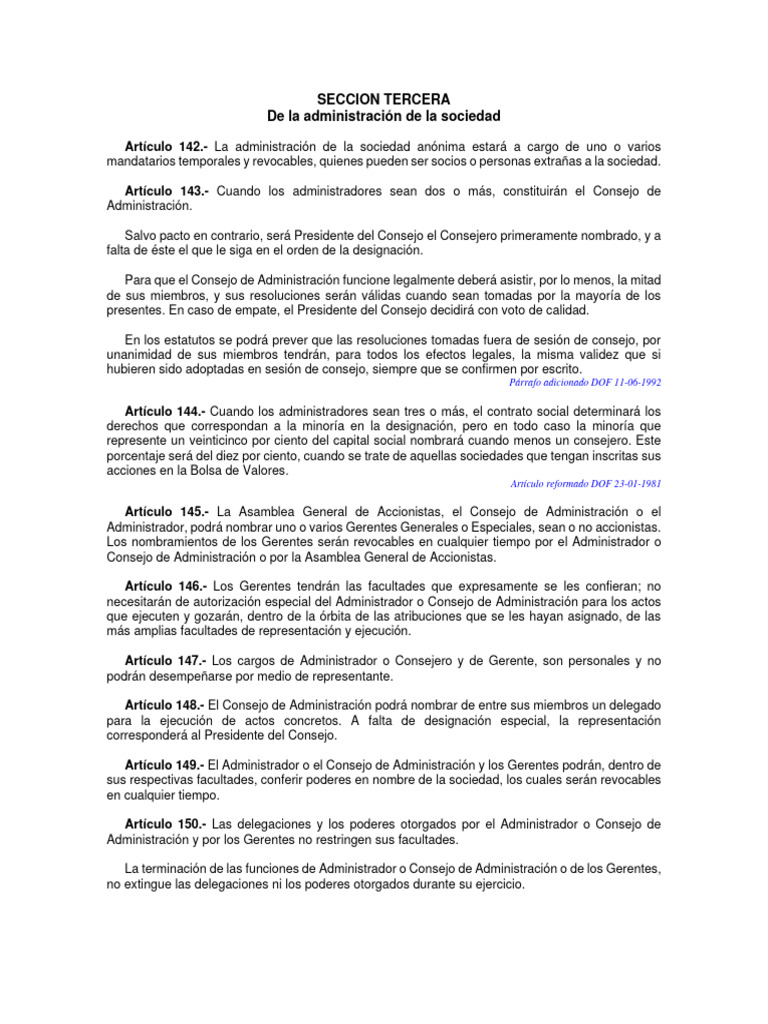 De La Administracion de La Sociedad | PDF | Junta Directiva | Gobierno