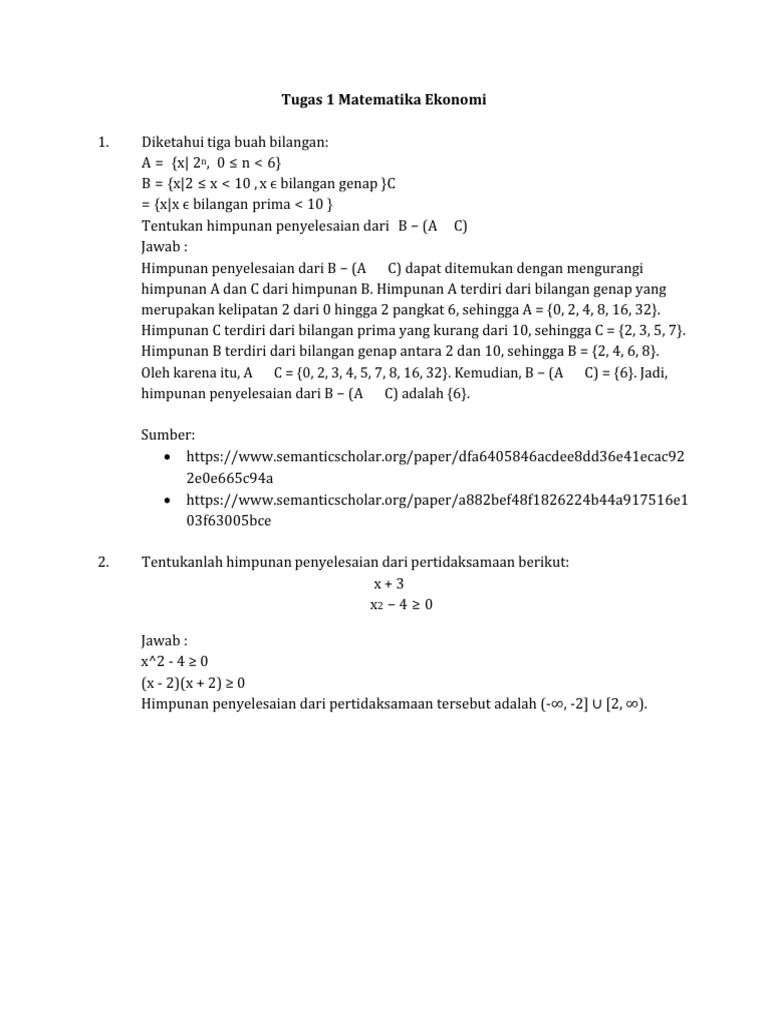 TUGAS 1 Matematika Ekonomi | PDF