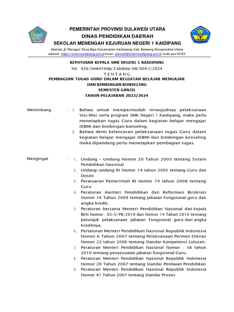 SK Tugas Mengajar SMS Genap 2023-2024 | PDF