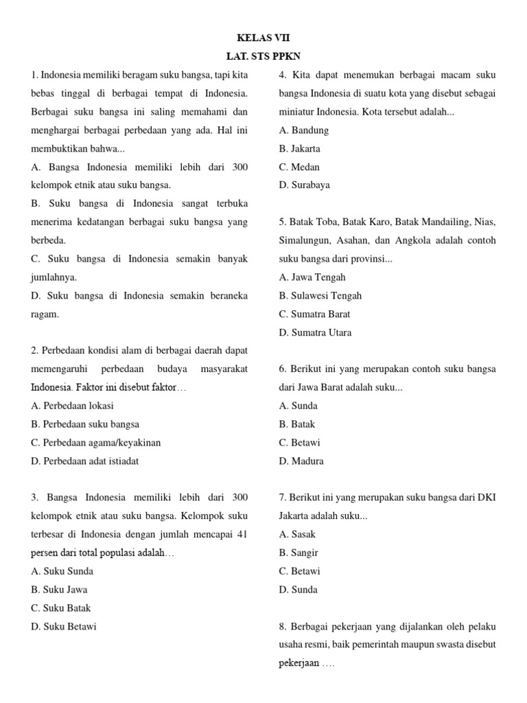 (Rangkap 9) Kelas Vii Lat. STS PPKN | PDF